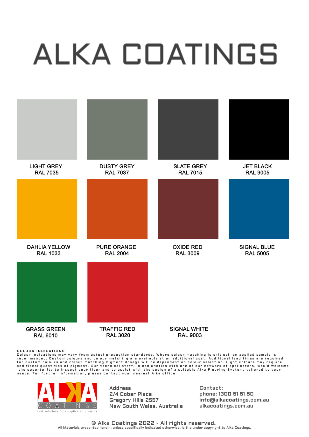 Colour Chart for Protective Coatings | Alka Coatings - Alka Coatings